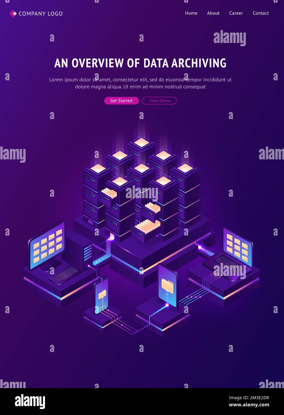 Archive with folders in cabinets and computers. Overview of data ...