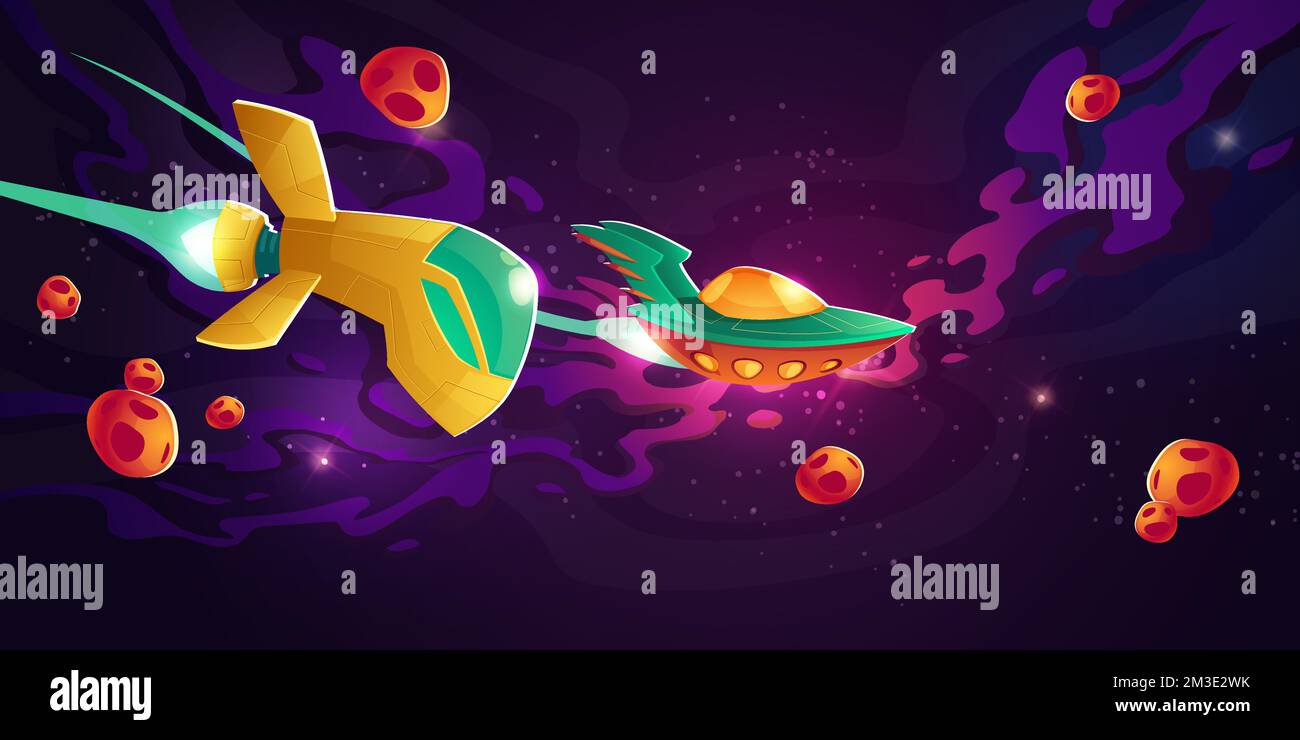 Spaceships race in outer space. Galactic competition of speed drive on ...