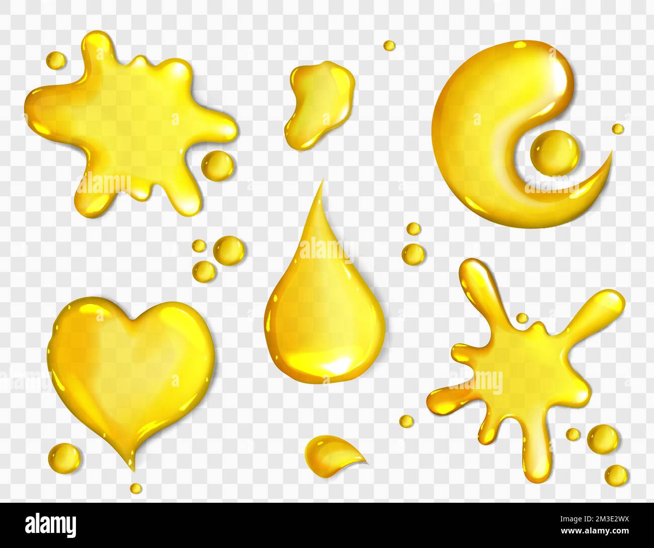 Spills of yellow juice or oil isolated on transparent background ...