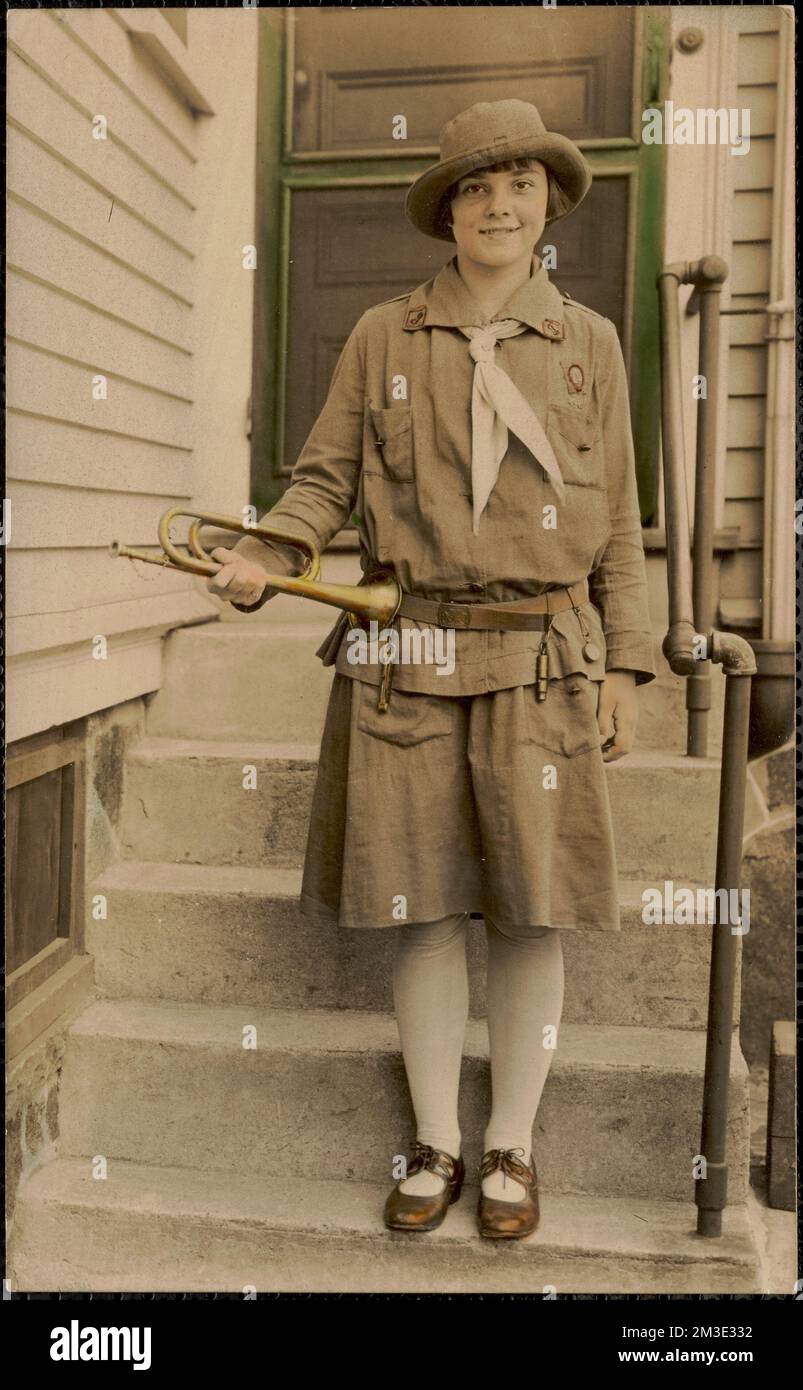 Lillian Abdalian in girl scout uniform holding bugle , Girls, Uniforms ...