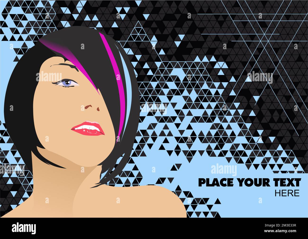 Beautiful cyber girl`s face on abstract background. 3d color vector ...