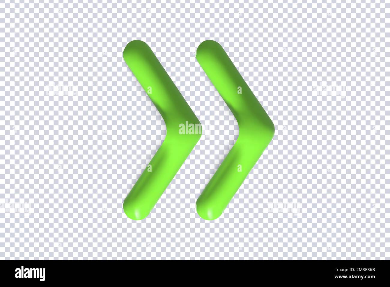 Right arrow symbol icon. Two realistic green arrows isolated on transparent. Direction Arrowhead ...