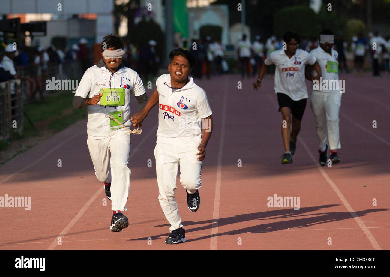 New Delhi, India. 14th Dec, 2022. Visually impaired athletes led by ...