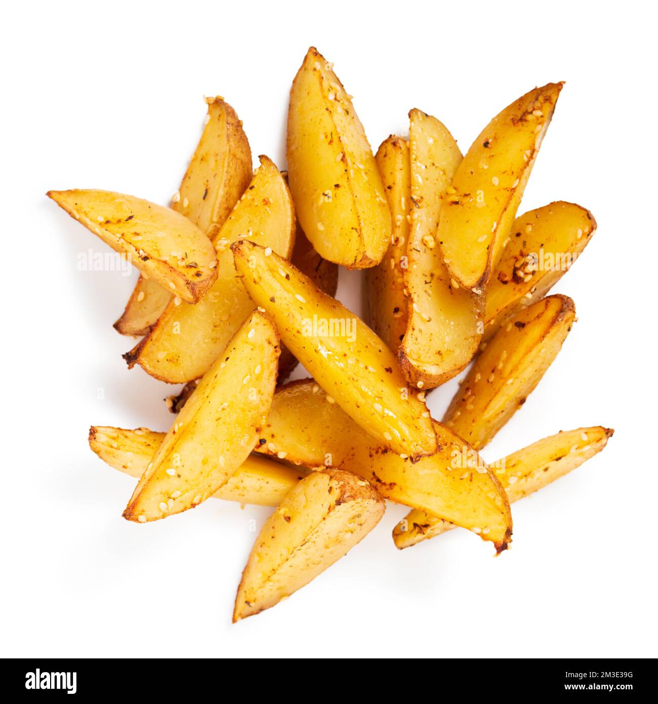 top view of wedge spicy french fries fast food snack isolated on white ...