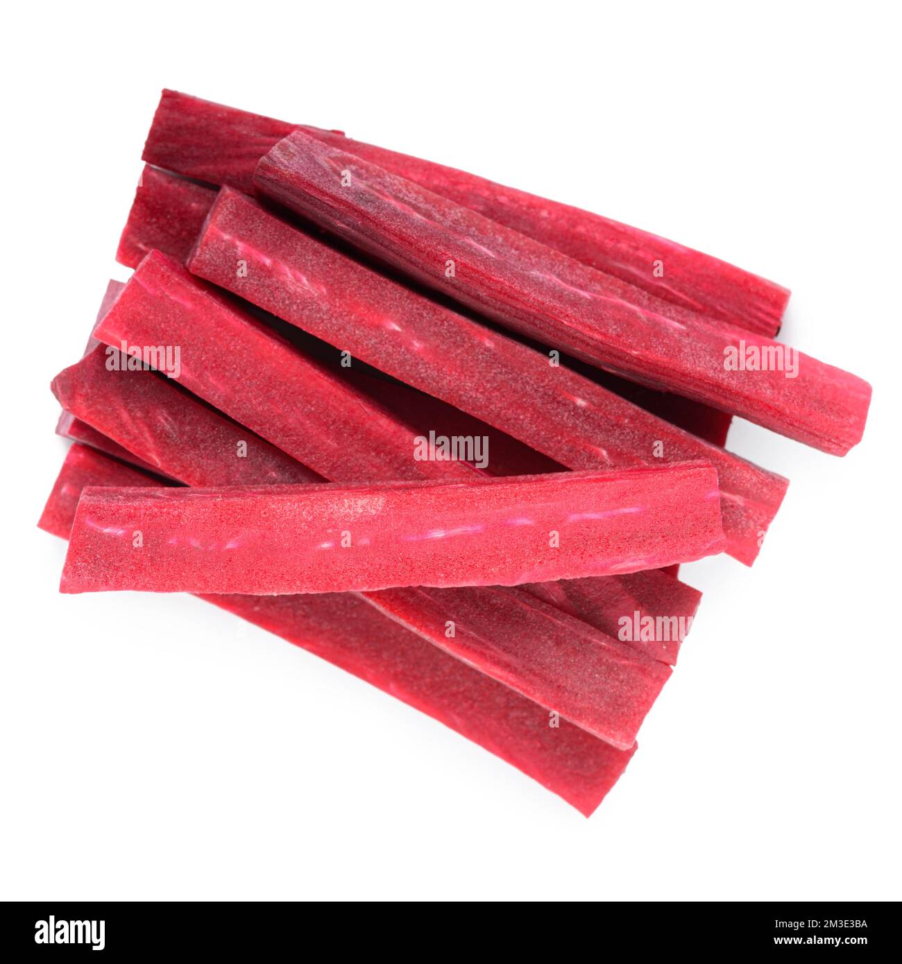 top view of pile vegetables roots of beetroot chopped stripes isolated ...