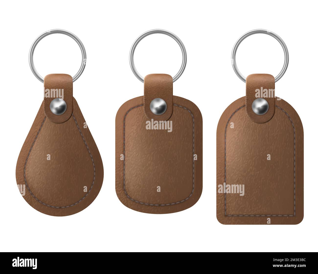 Leather keychains, brown keyring holders set with metal rings ...