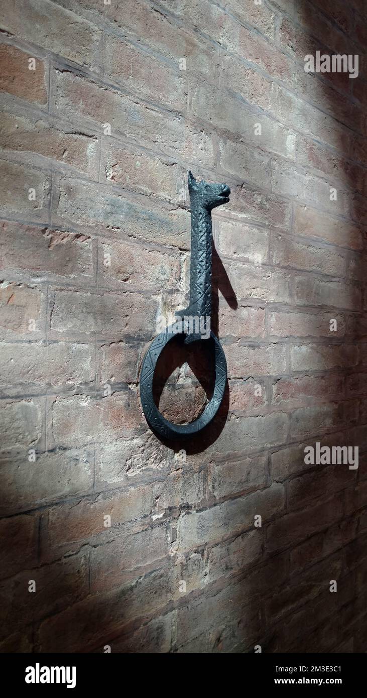 Big old Key on Wall background castle firewall safety Stock Photo - Alamy
