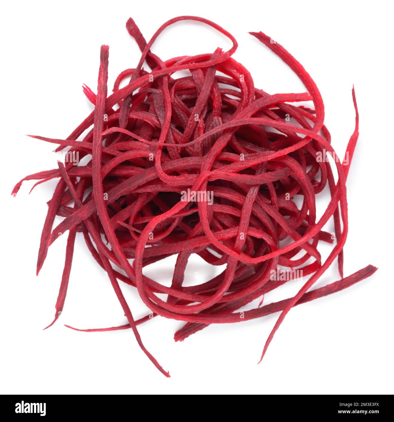 top view of beetroot vegetables julienned for salad isolated on white ...