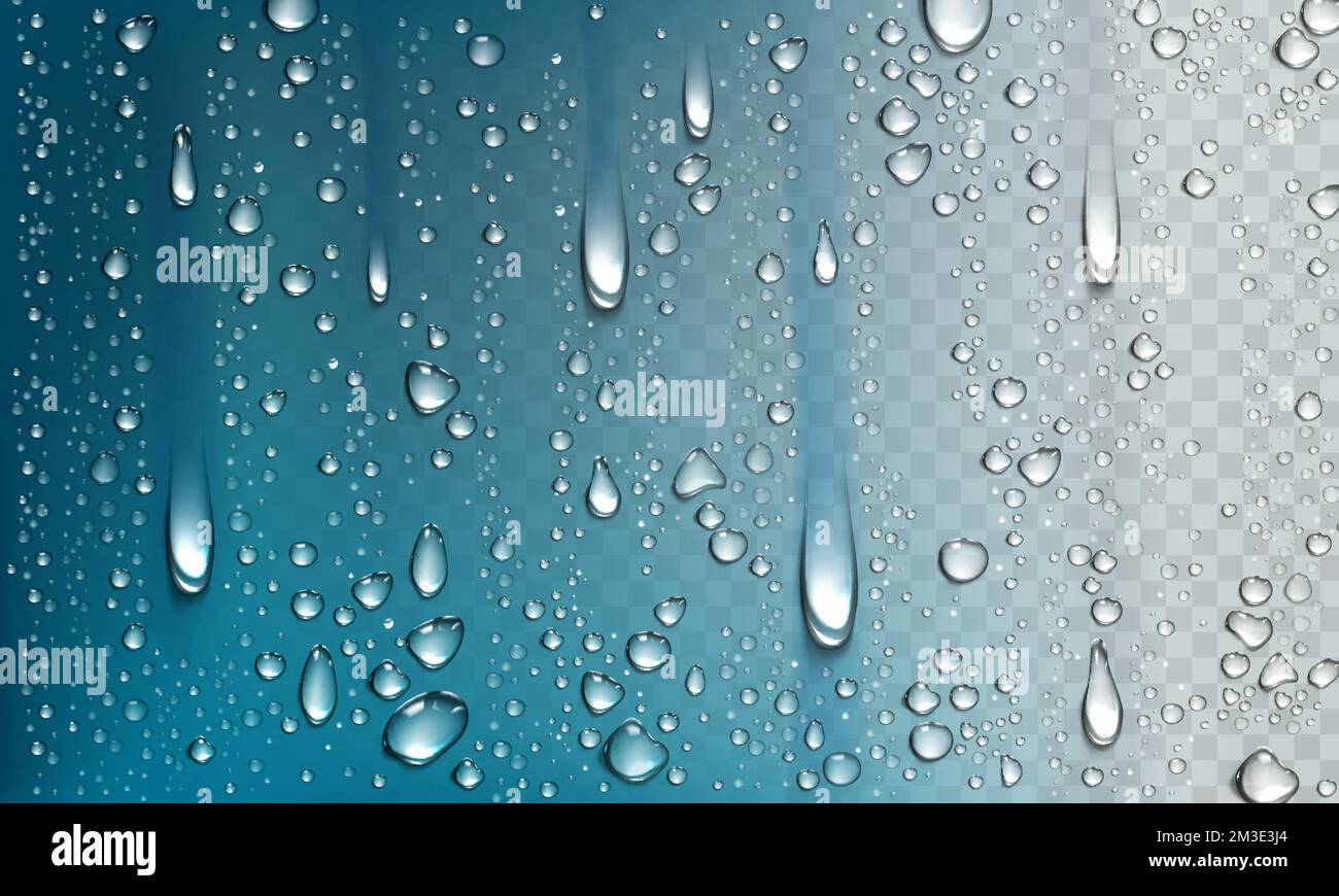 Water droplets on glass surface isolated on transparent background ...