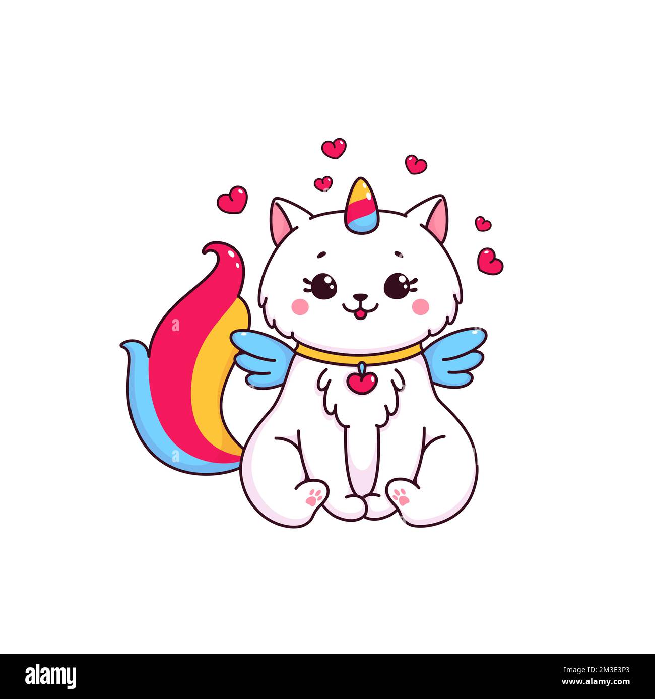 Cartoon cute caticorn character. Magic kitten , fairytale creature with ...