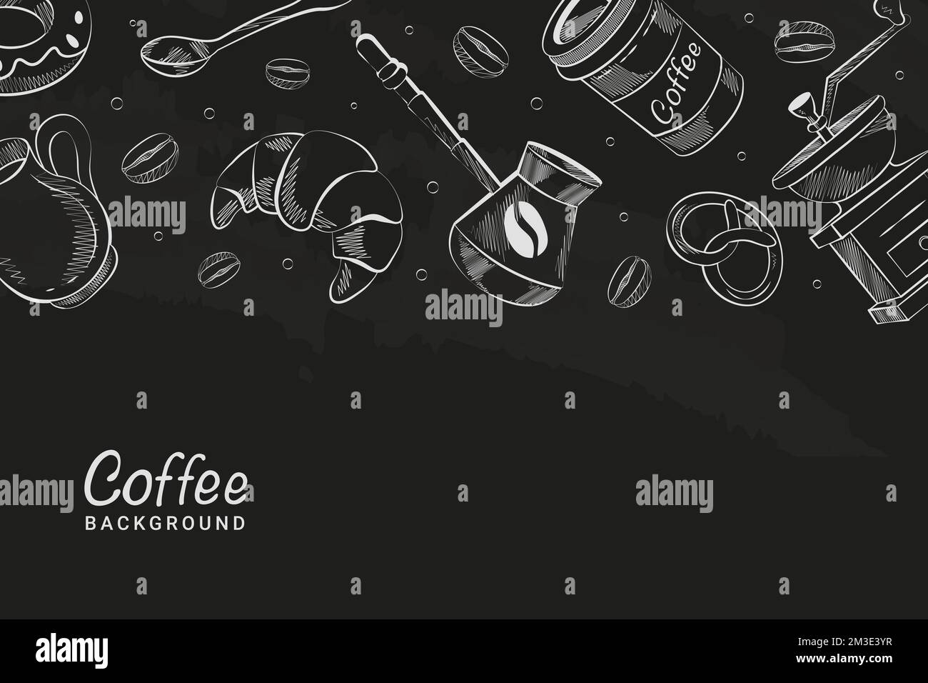 coffee background with hand drawn items coffee grinder coffee croissant ...