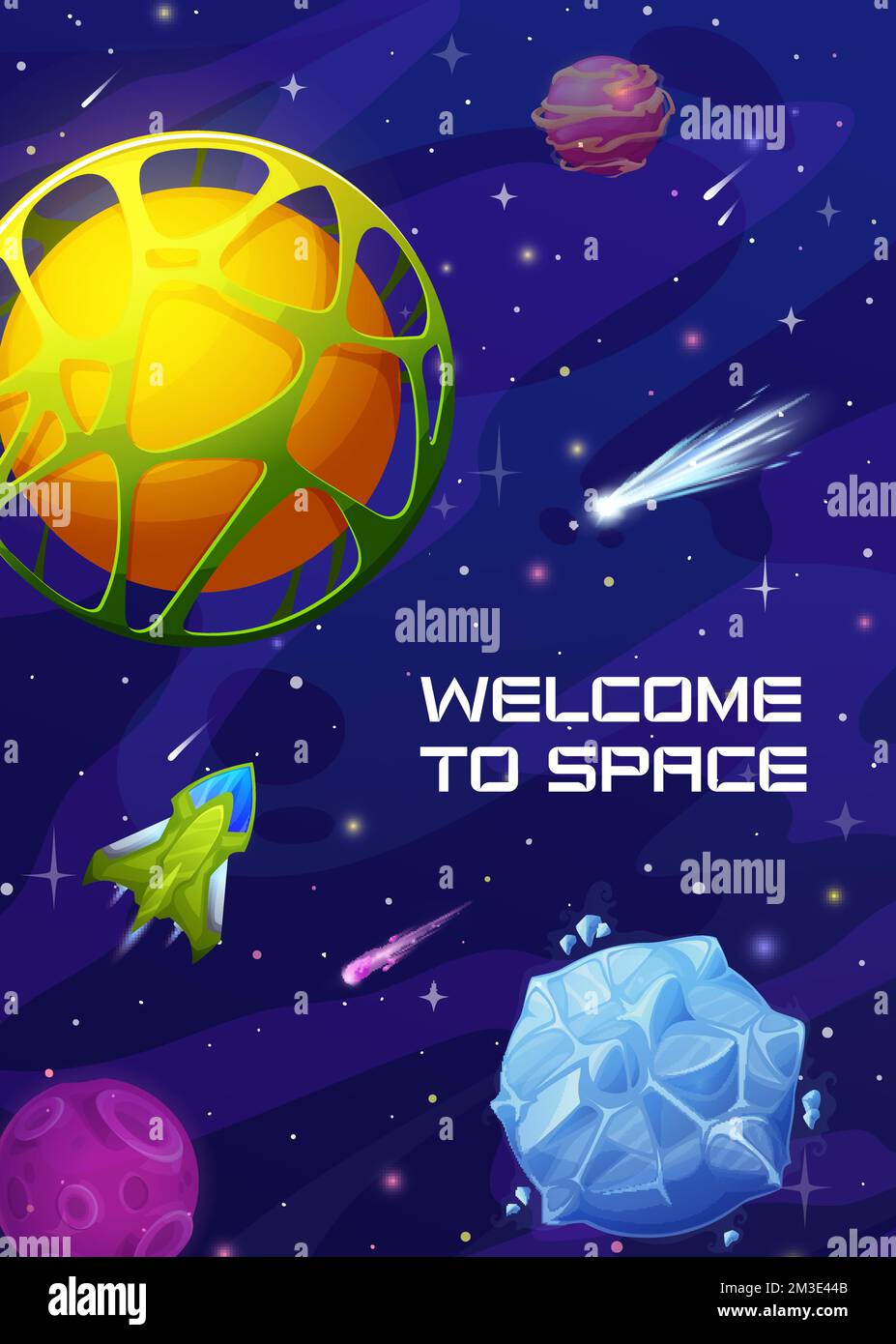 Cartoon space landscape. Science fiction alien galaxy, space backdrop ...