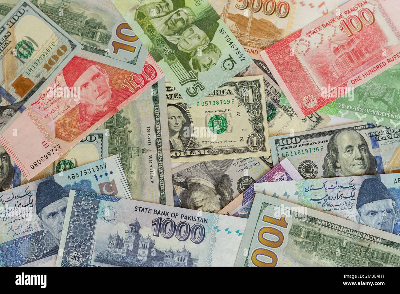 Pakistan bank notes with US dollar bills closeup Stock Photo - Alamy