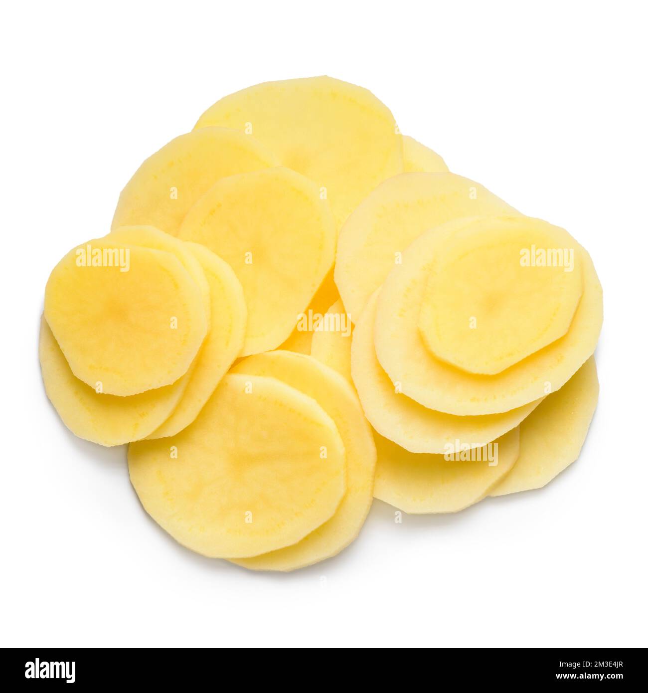 top view of pile vegetable of potato sliced isolated on white ...