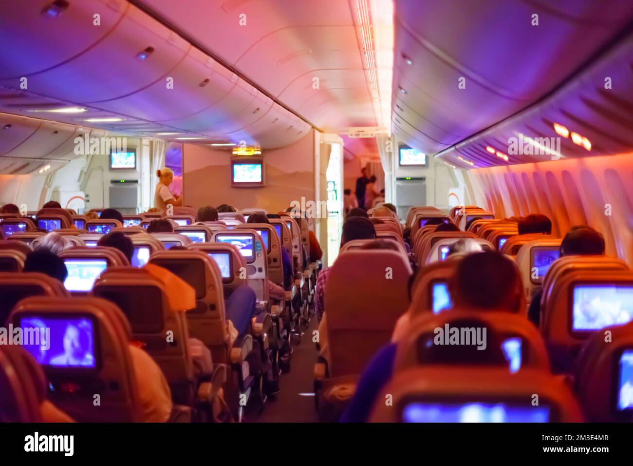 DUBAI - SEPTEMBER 26, 2013: Emirates Boeing 777 interior on September ...