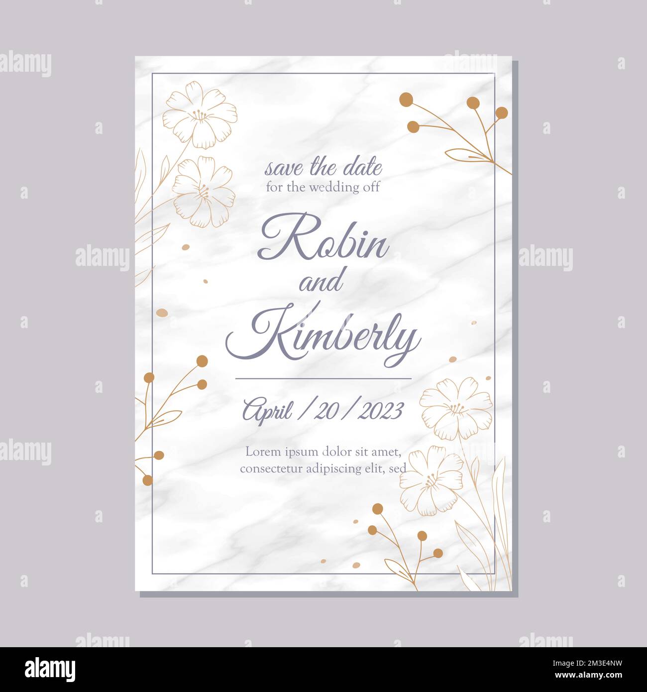 wedding invitation in A5 format with a minimalistic discreet floral ...