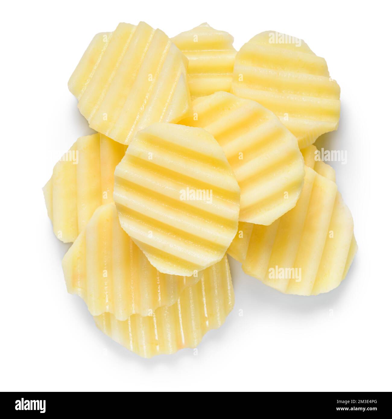 top view of potato vegetables fluted cut isolated on white background ...