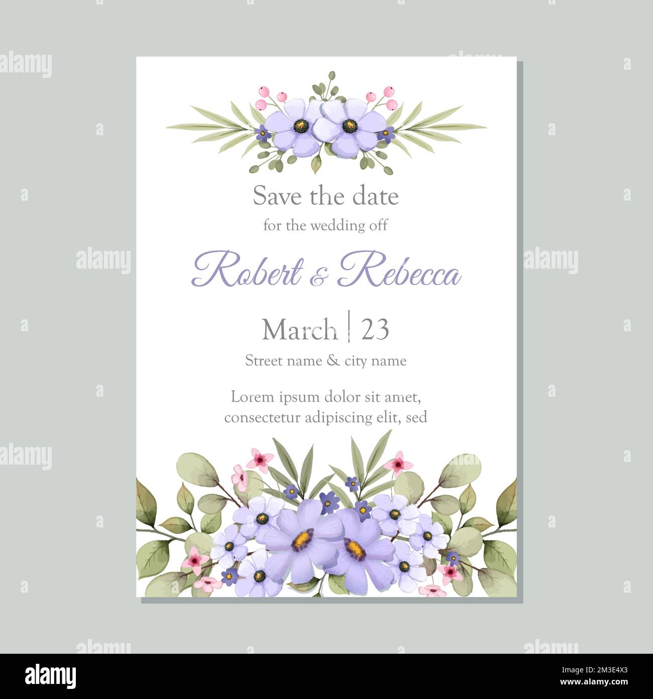 invitation wedding flyer A5 with watercolor floral design Stock Vector ...