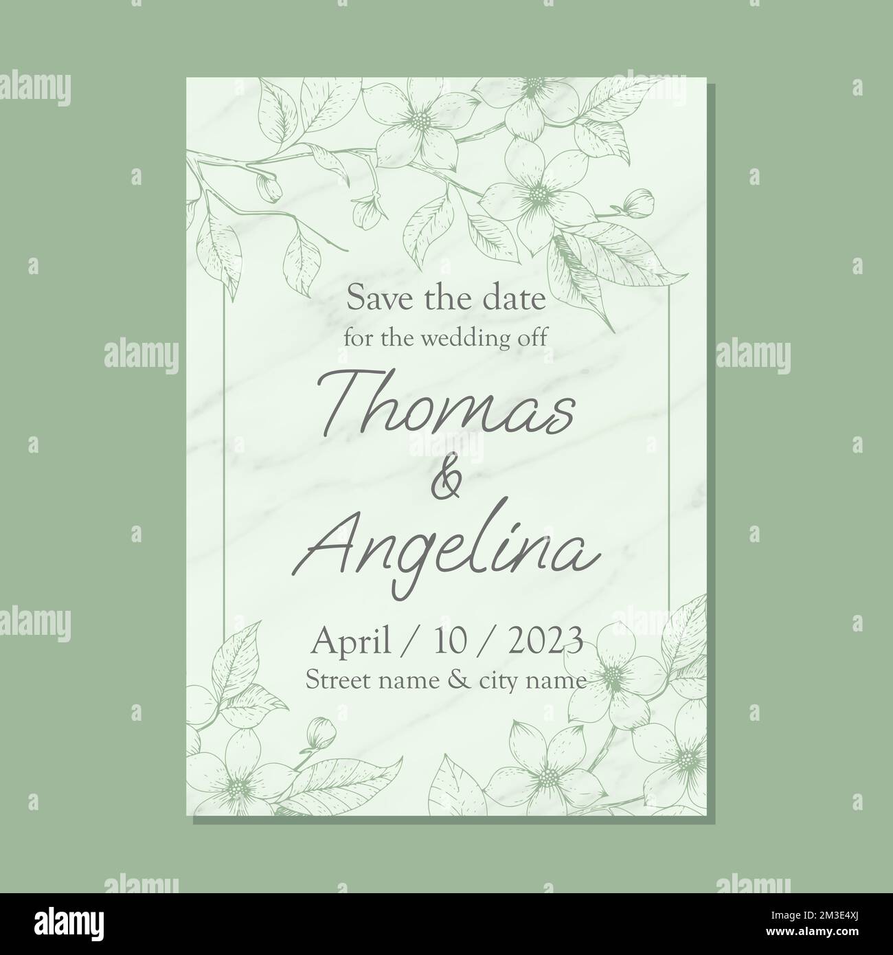 invitation wedding flyer with minimalist floral design in hand drawn ...
