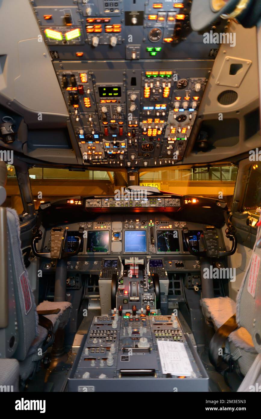 Modern jet aircraft cockpit interior Stock Photo - Alamy