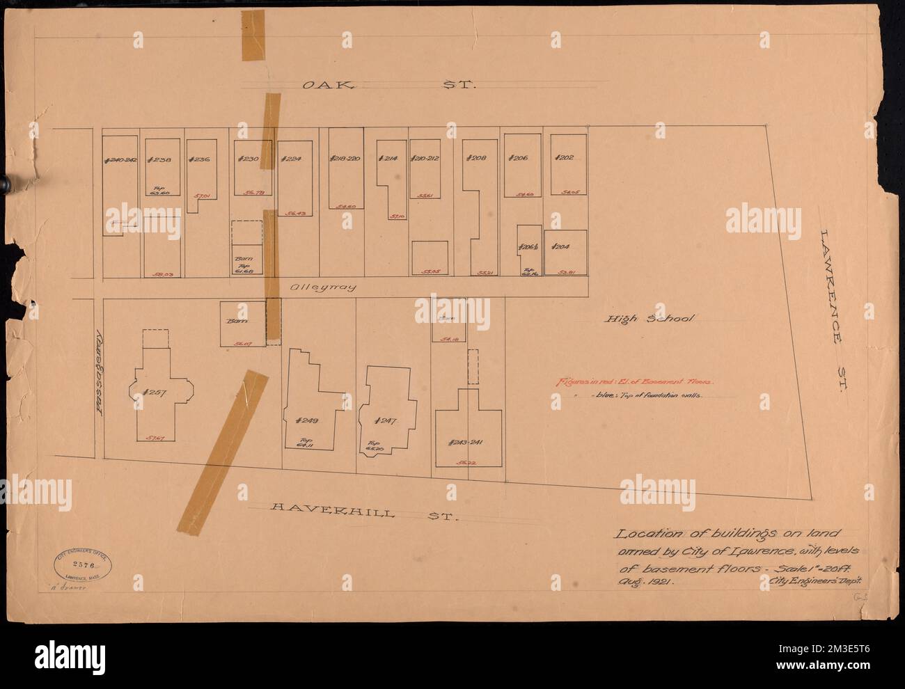 Location of buildings on land owned by City of Lawrence, with levels of ...