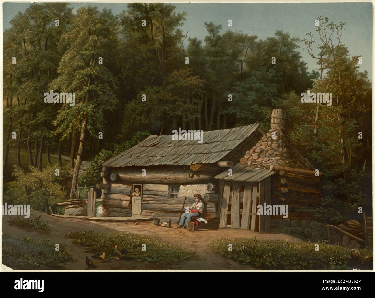 The log cabin , Log cabins, Trees. Louis Prang & Company Collection ...