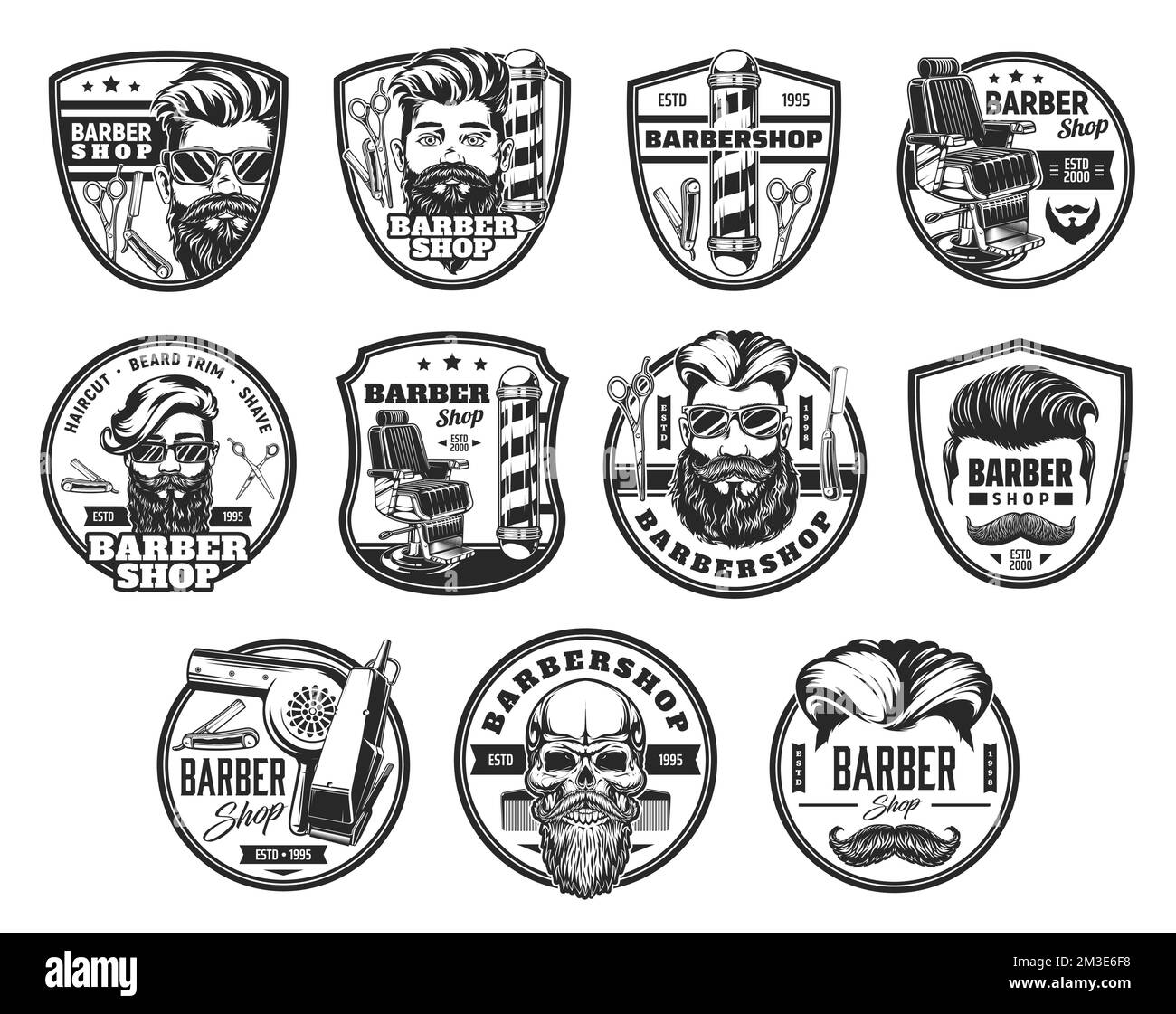 Barbershop icons, barber shop or vintage hair and beard man salon ...