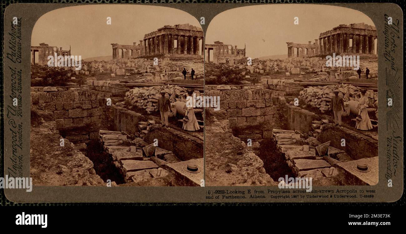 Looking E. from Propylaea across ruin-strewn Acropolis to west end of ...
