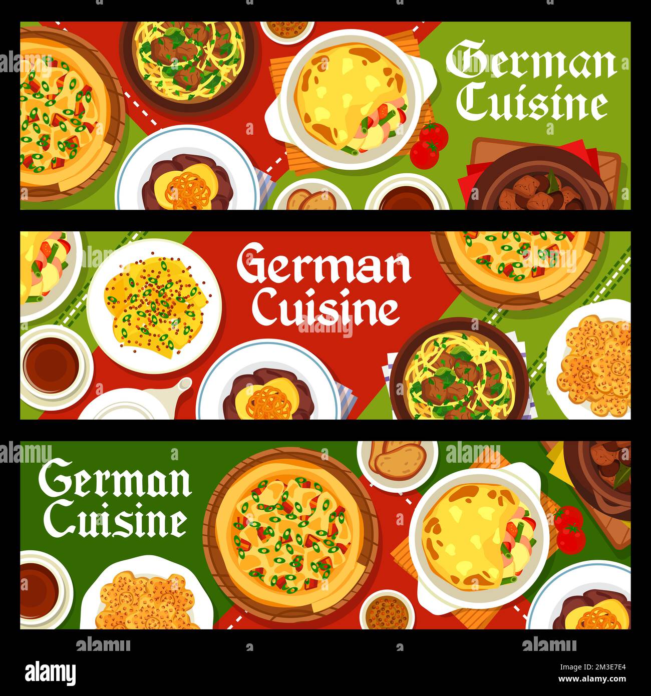 German cuisine restaurant banners. Black tea, liver with apple sauce ...
