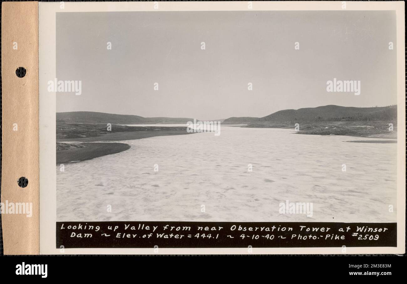 Looking up valley from near observation tower at Winsor Dam, water ...