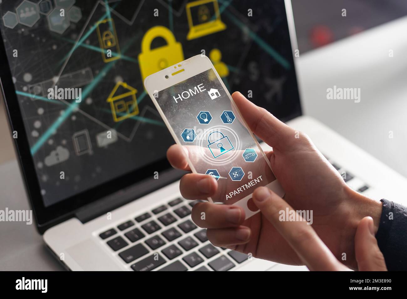smart home app to turn on light by transparent futuristic smartphone ...