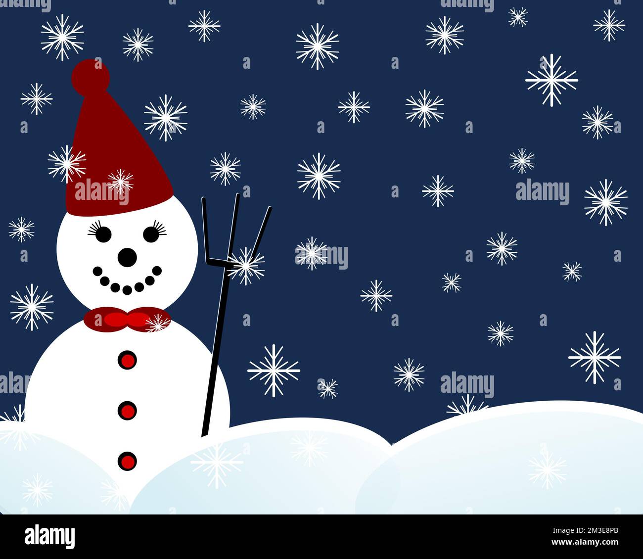 Snowman on snow with a night sky background Stock Photo - Alamy