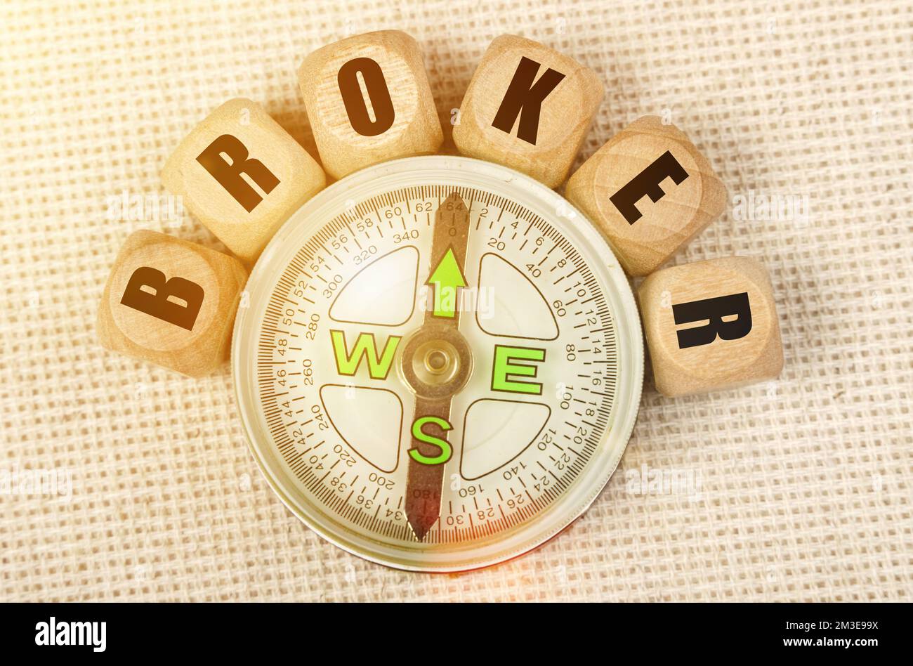 Business concept. On the table is a compass and cubes with the ...