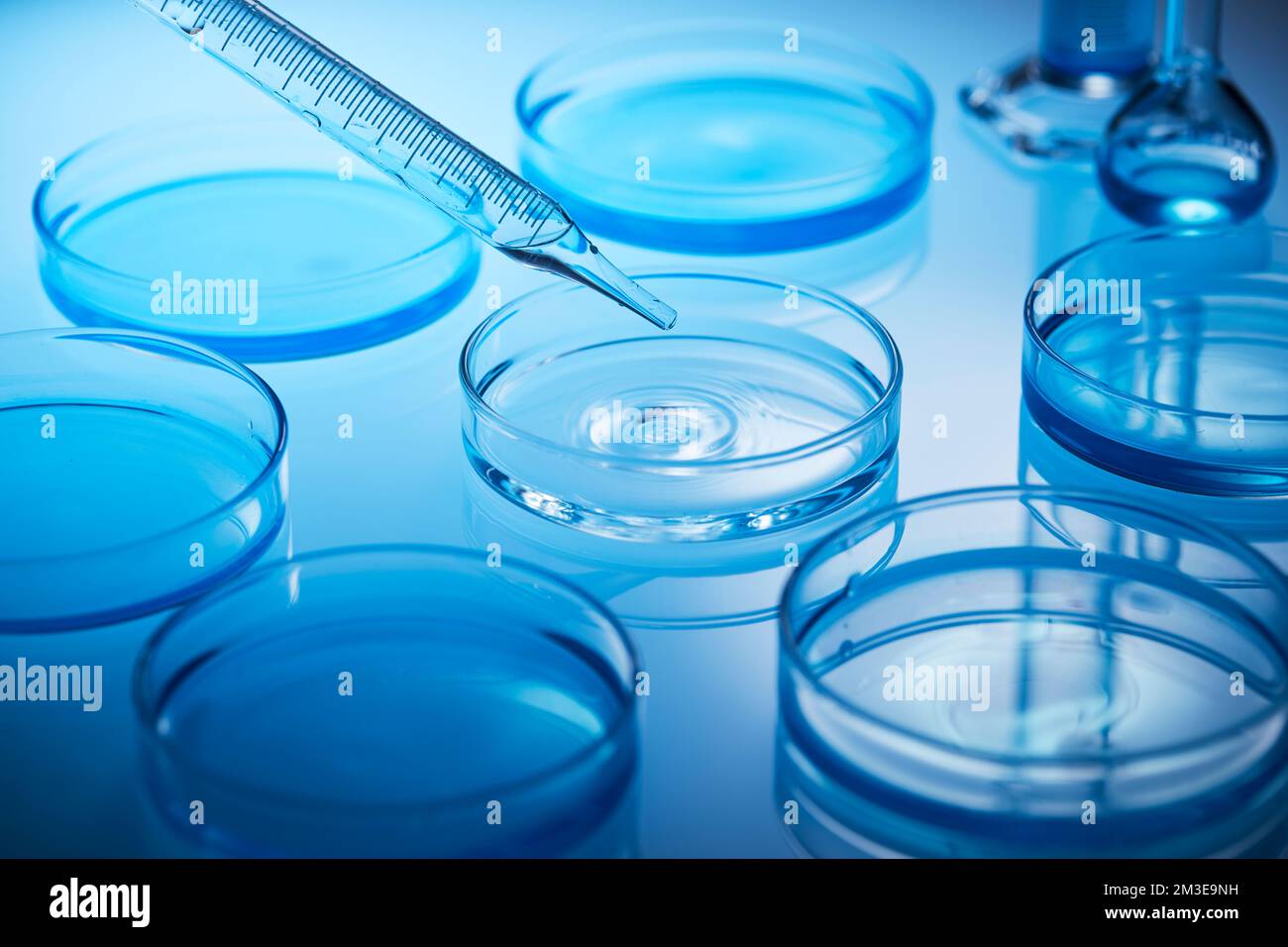 science lab with clear blue background and test tubes with blue ...