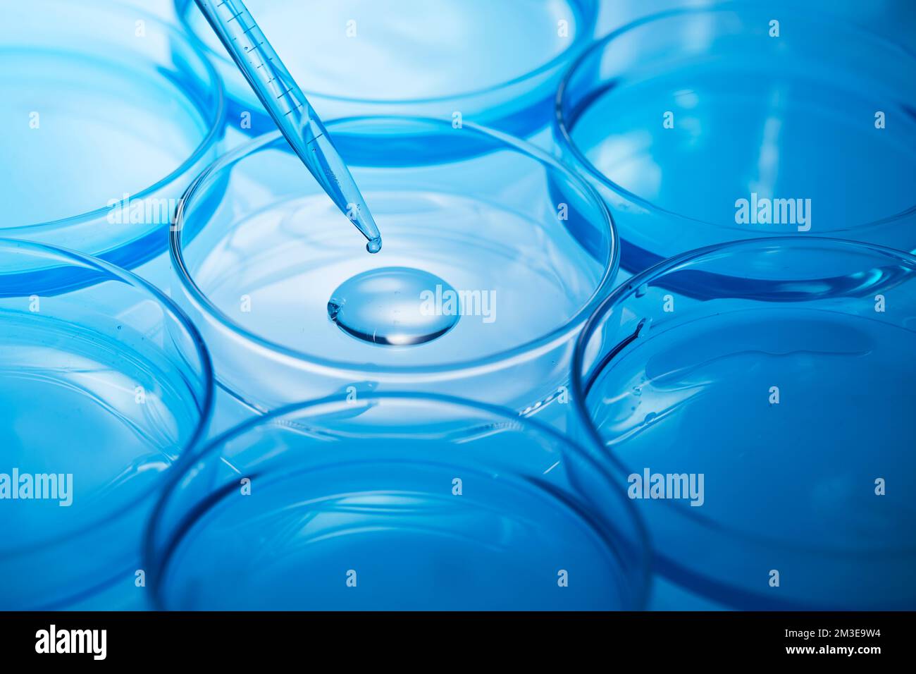 science lab with clear blue background and test tubes with blue ...