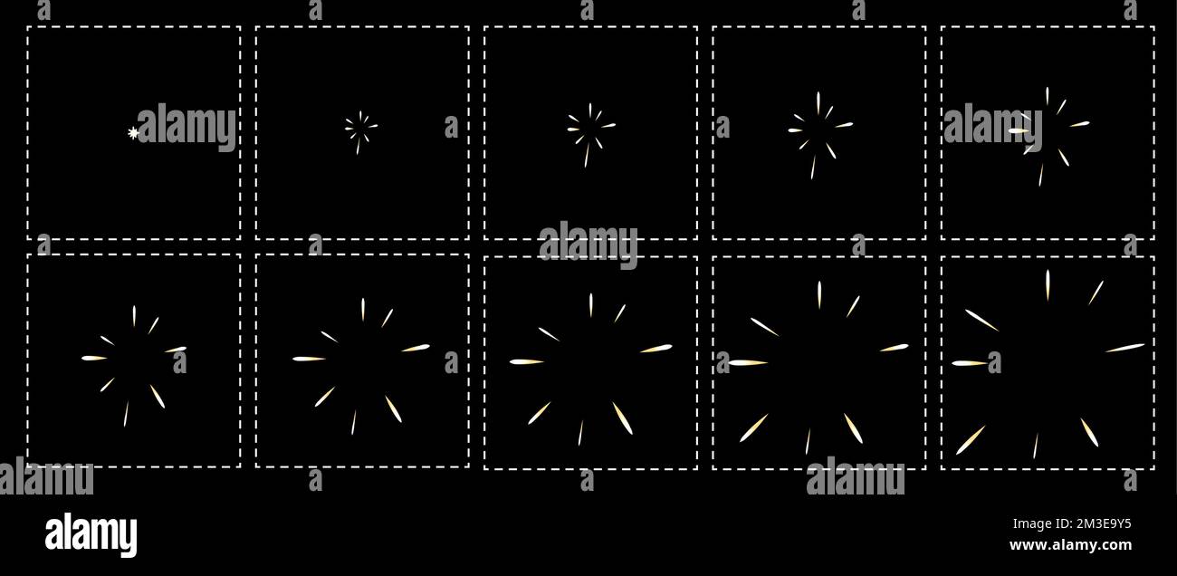Shine effect sprite. Blast fx game sequence. Vector sunlight sparkle radiance animation stages ...