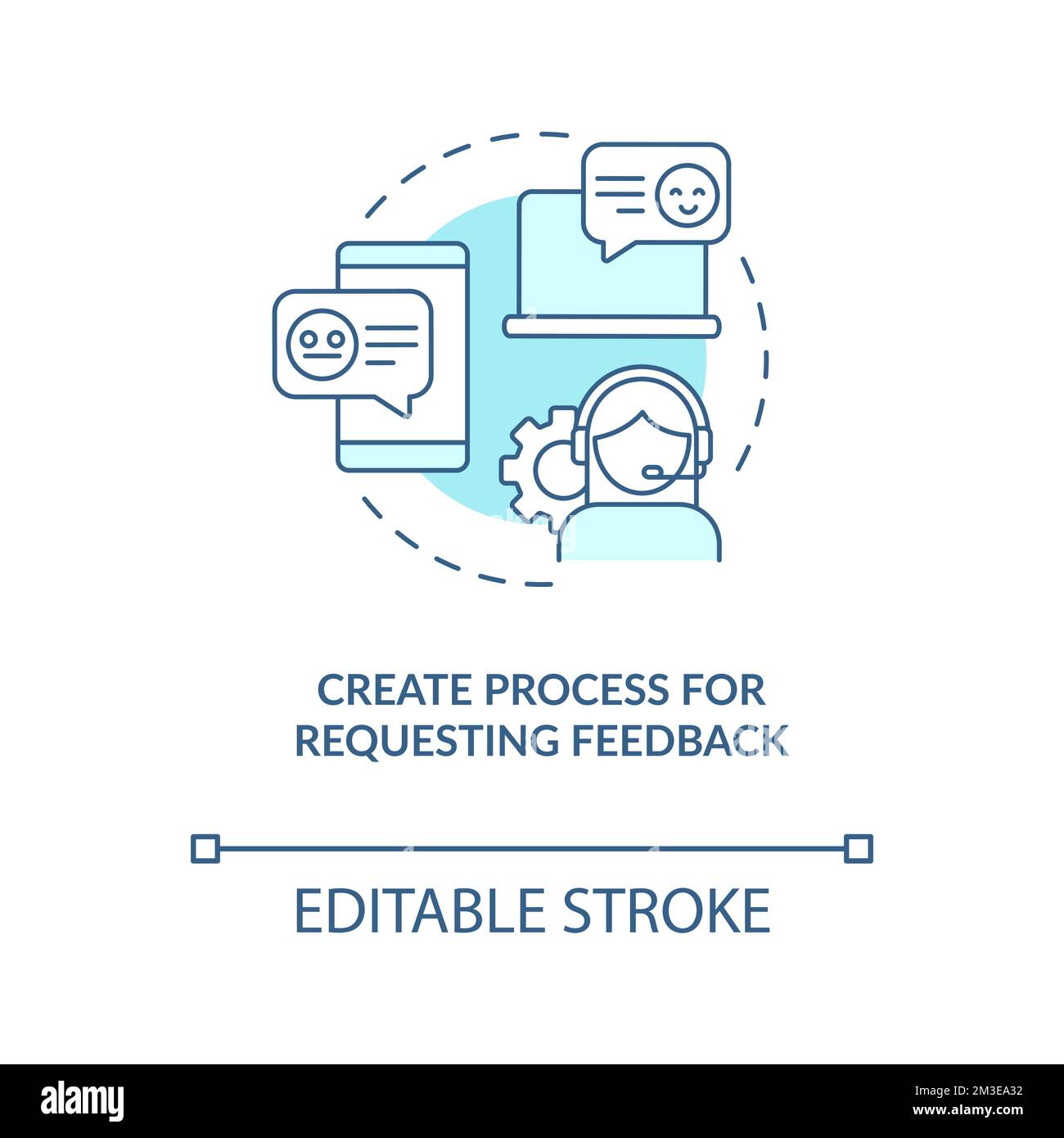 Create process for requesting feedback turquoise concept icon Stock ...