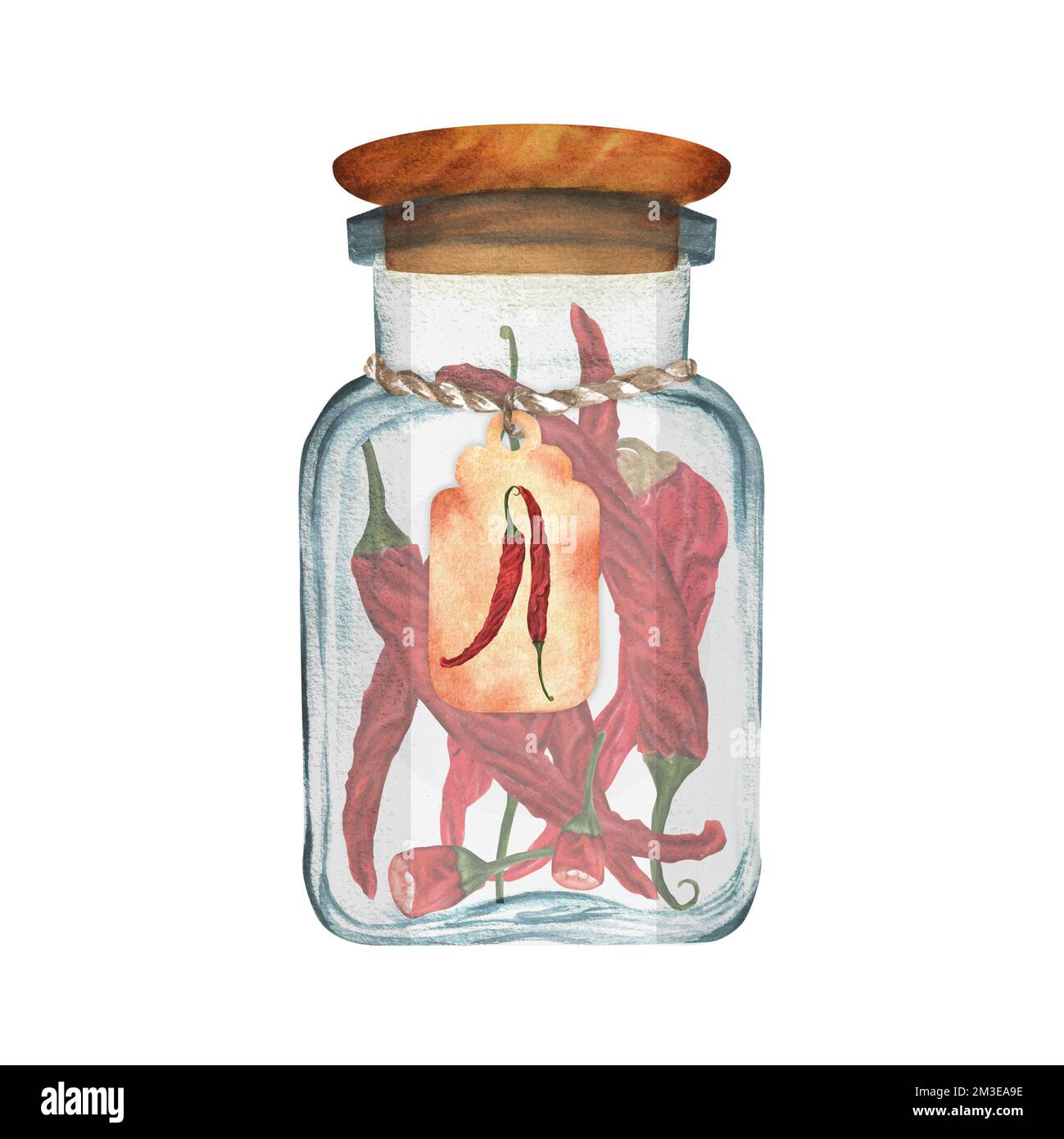 Hand-drawn watercolor glass jar with chili pepper. This is a part of ...