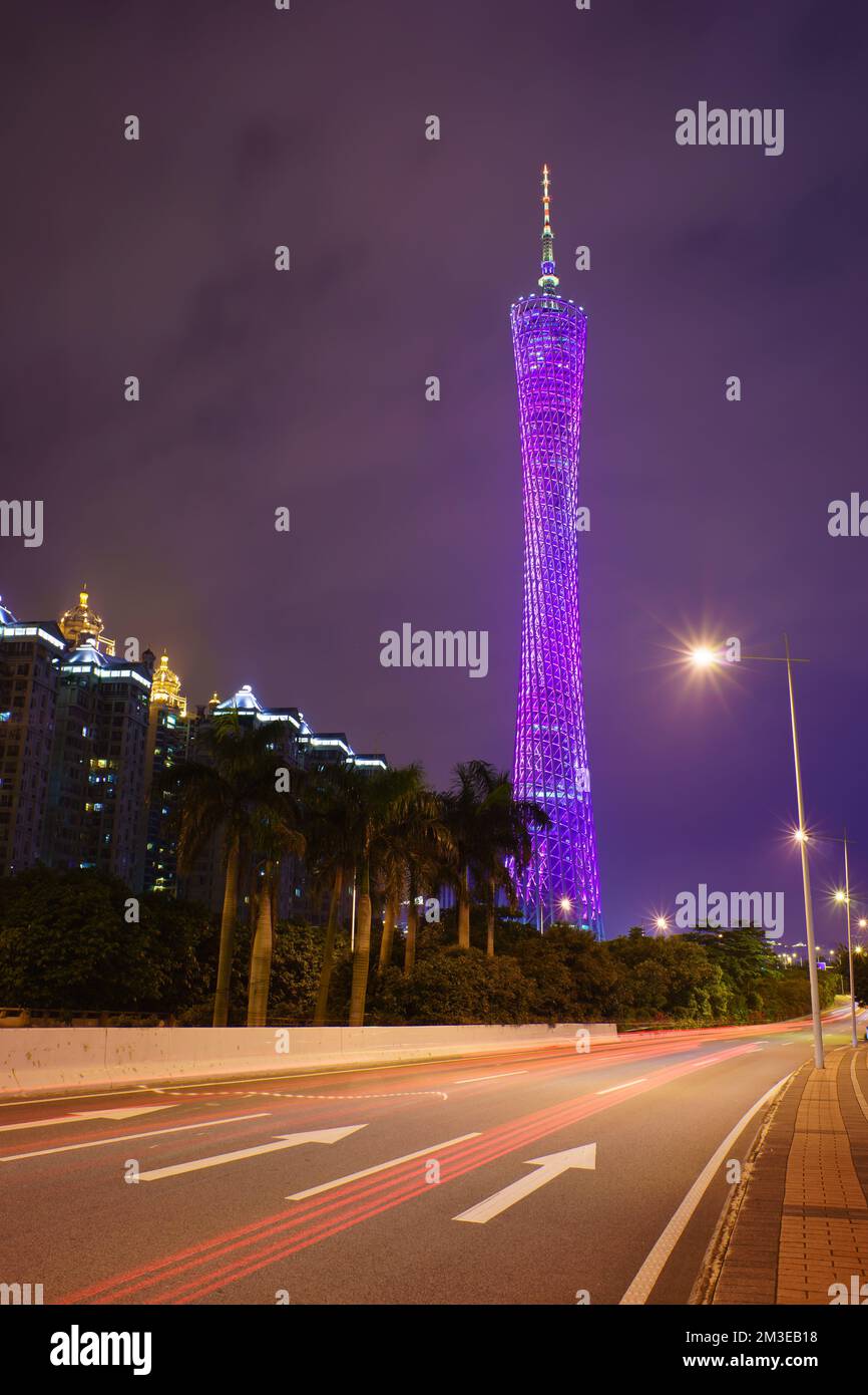 GUANGZHOU, CHINA - MAY 16: Guangzhou TV tower (Canton Tower) at night ...