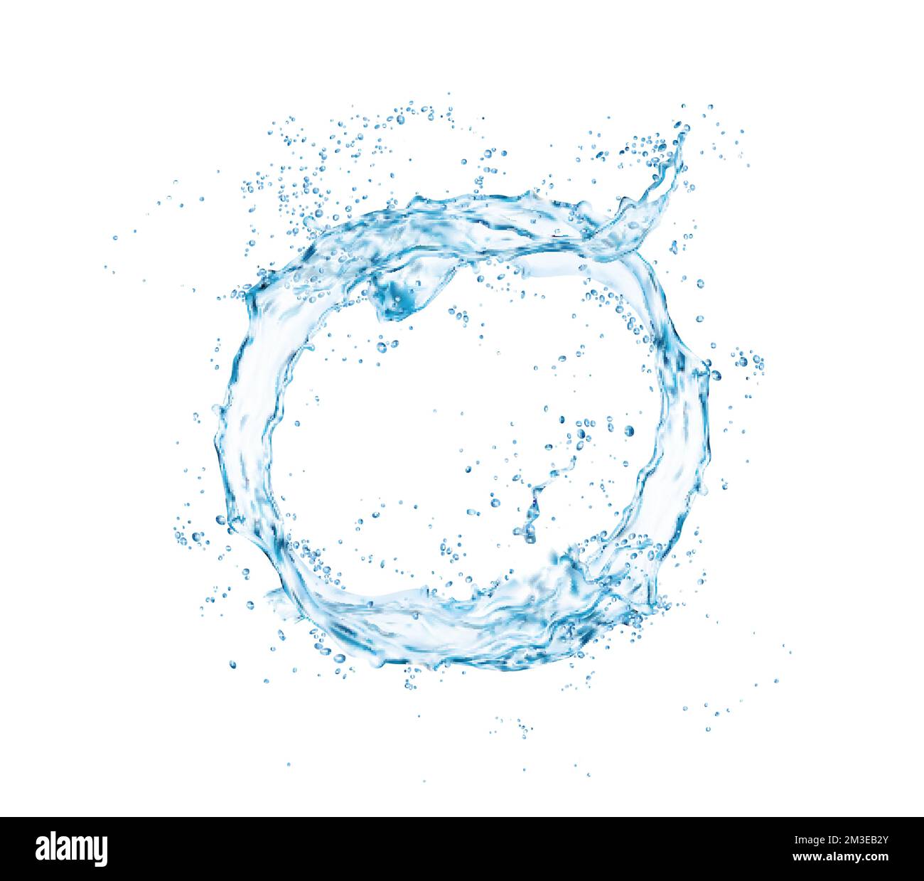 Round water splash, circle swirl, clean wave with splatters. Vector liquid flow with drops ...