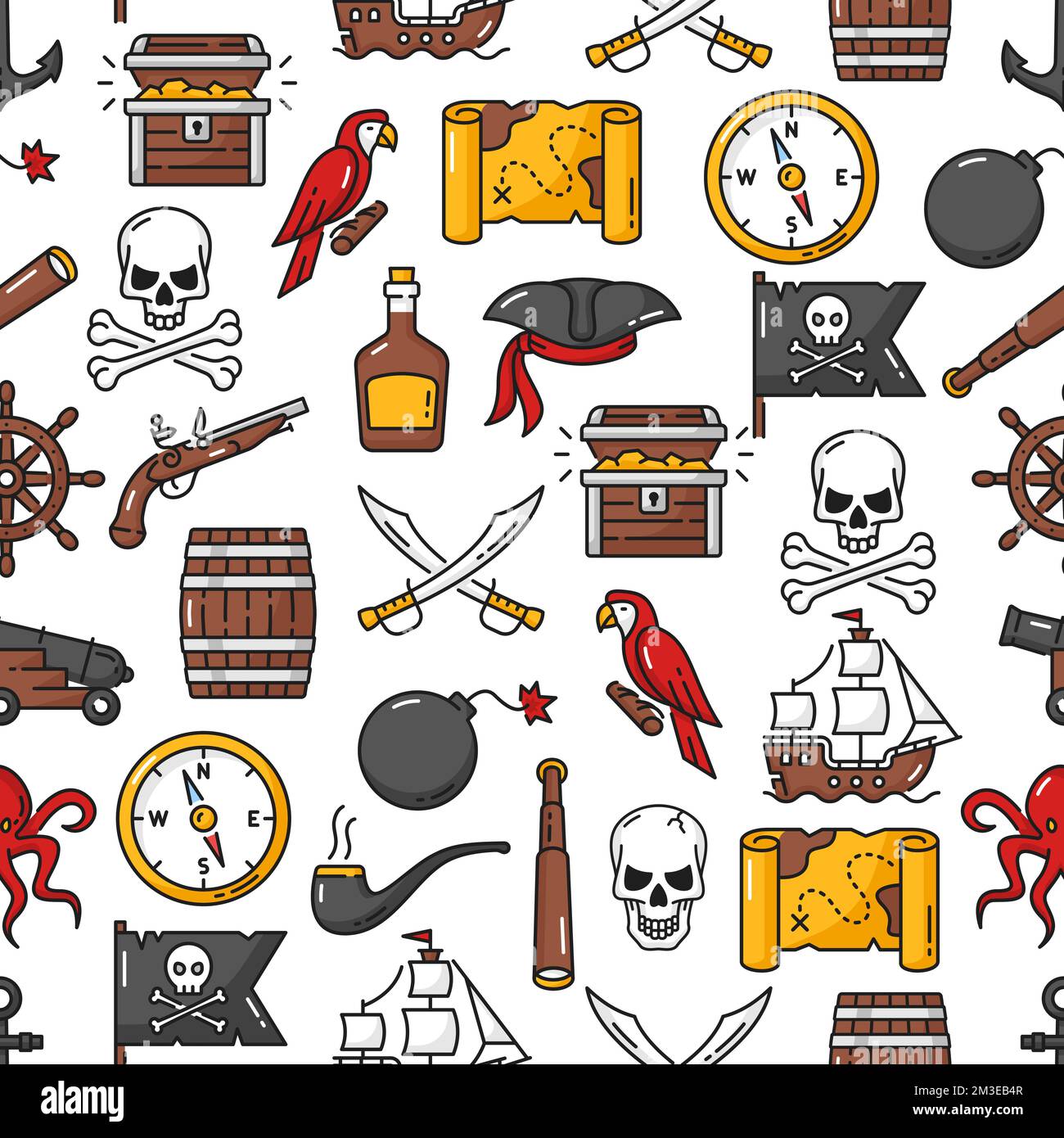 Caribbean pirates and corsairs seamless pattern background. Vector ...