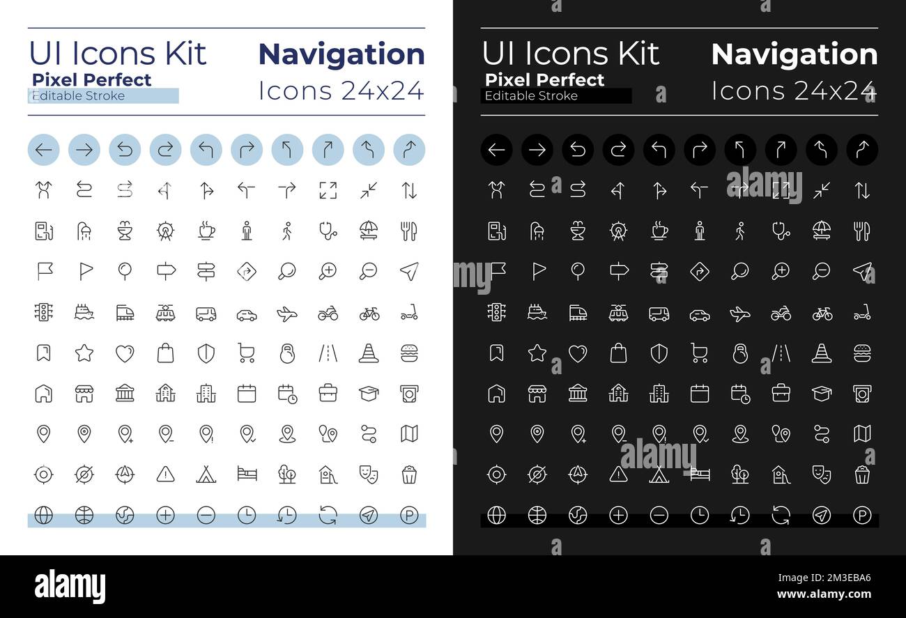 Gps And Navigation Pixel Perfect Linear Ui Icons Set For Dark Light