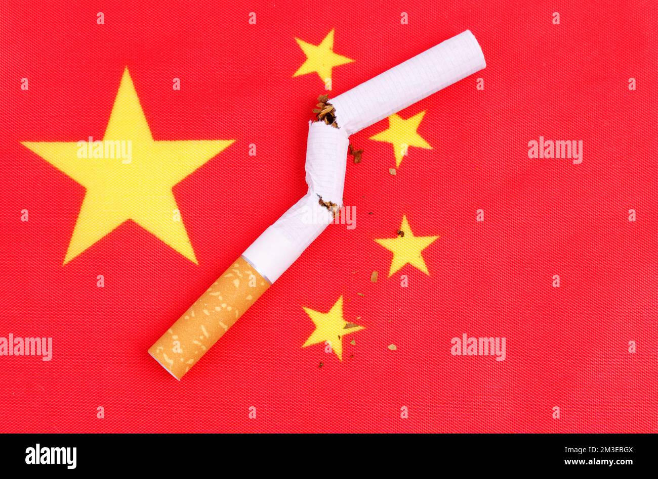 No smoking concept. The flag of China depicts a broken cigarette as a ...