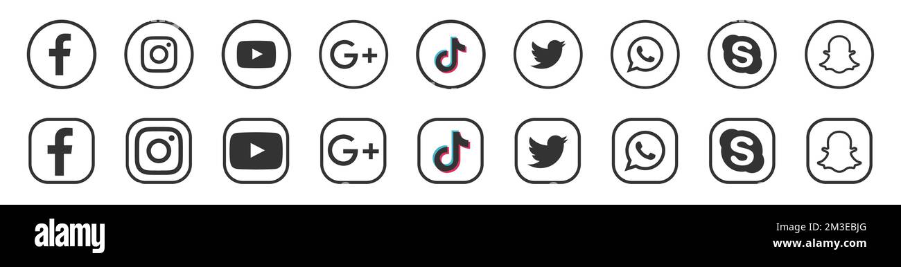 Social media icons or social network logos flat vector icon set ...