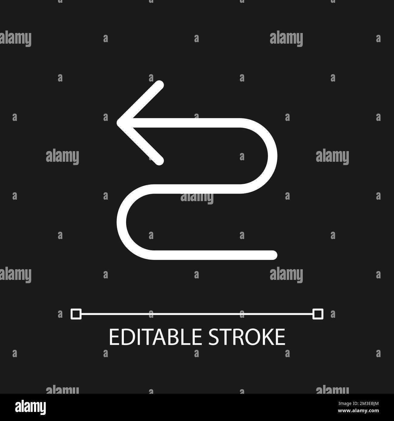 Left winding road arrow pixel perfect white linear ui icon for dark ...