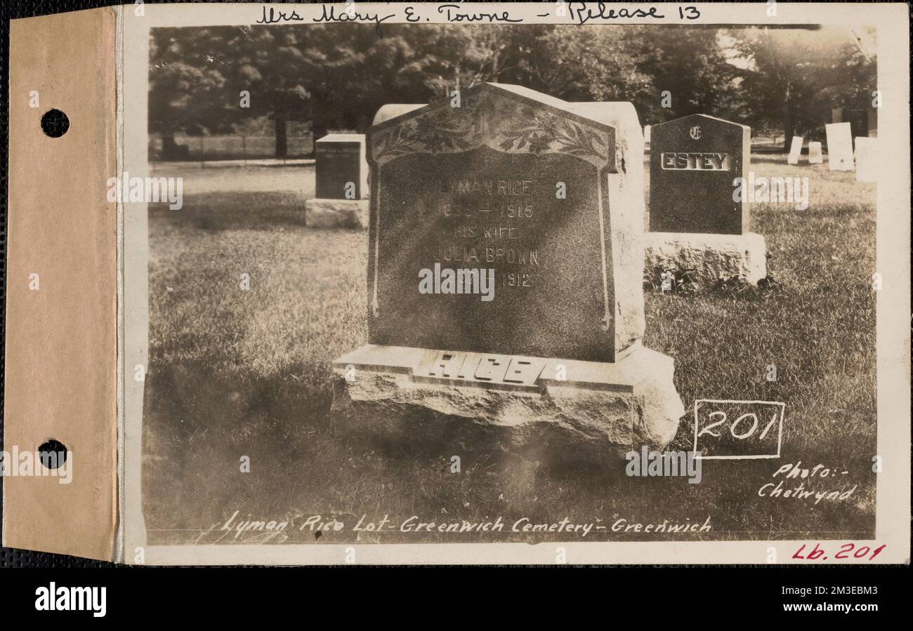 Lyman Rice, Greenwich Cemetery, Walker Extension lot 27, Greenwich ...