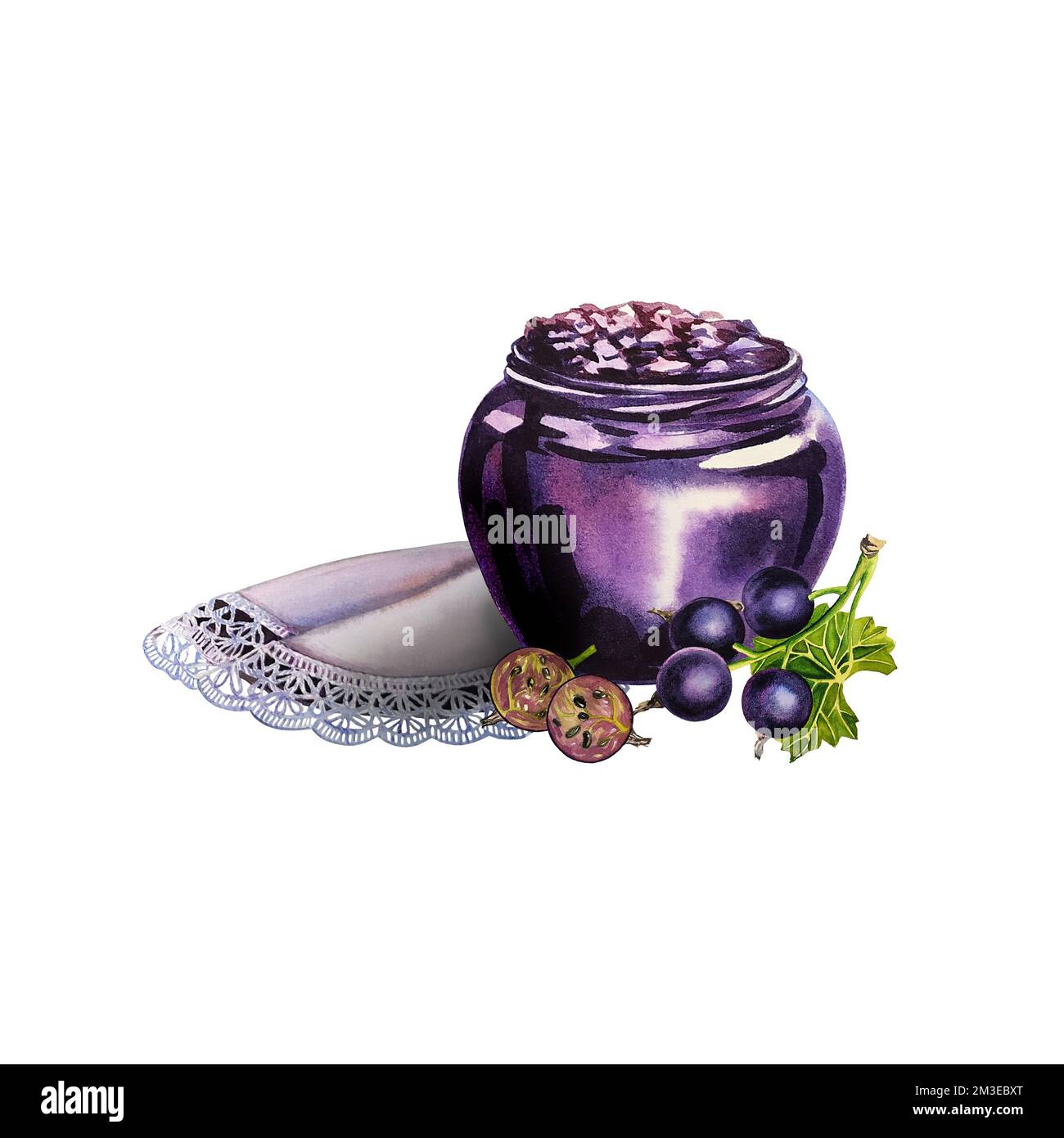 Blackcurrant jam. Watercolor illustration. labels, packaging and ...