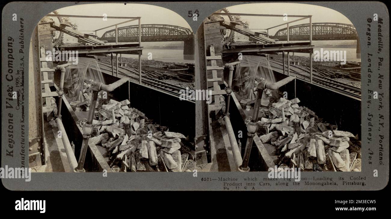 Machine which makes pig iron loading its cooled product into cars ...