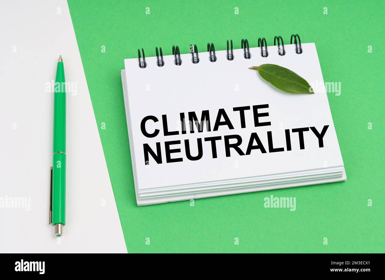 Ecological concept. On a white-green background lies a pen and a ...