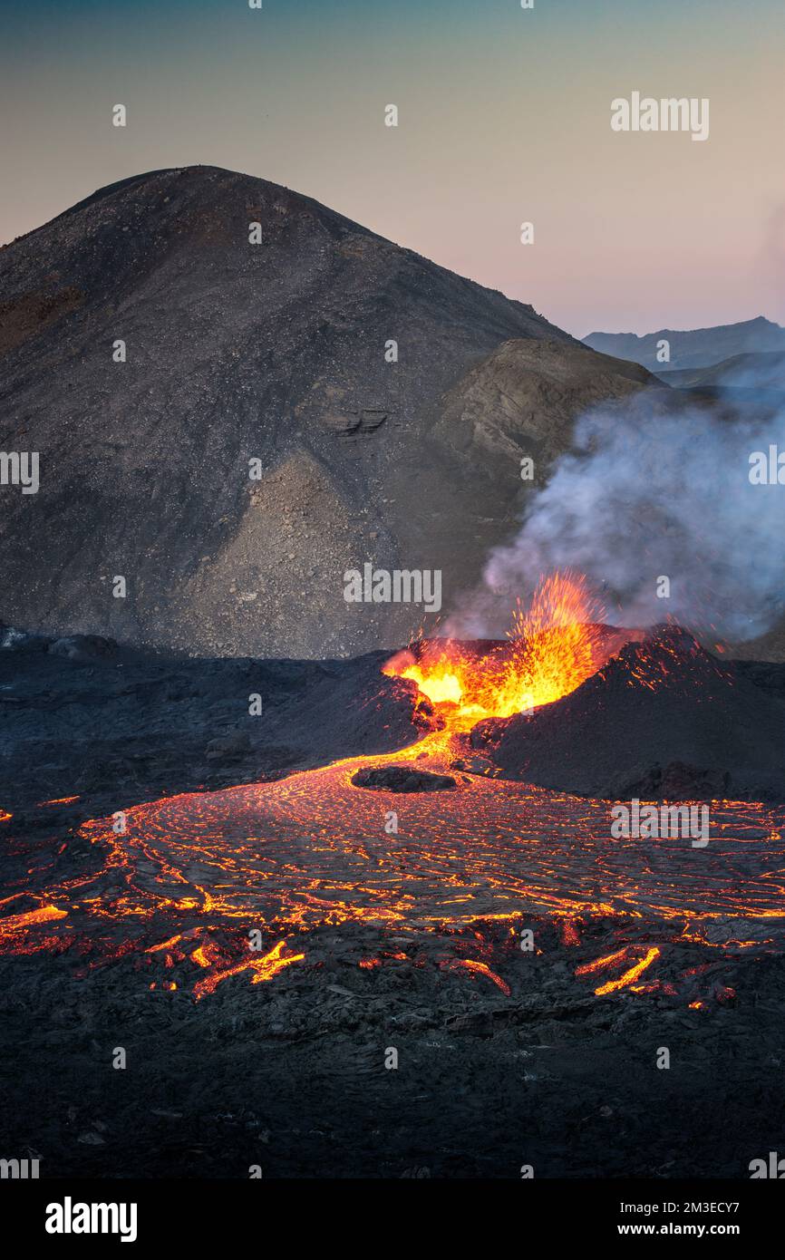 A vertical view of an erupting Fagradalsfjall volcano in Iceland Stock ...